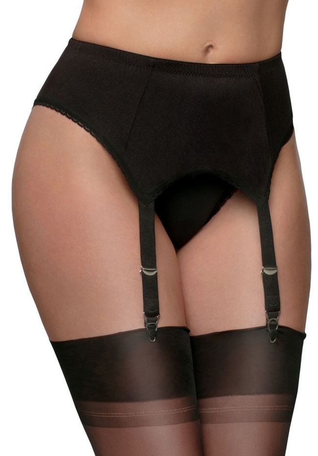 4 Strap Stretch Satin Suspender Belt Black Plus Size Bras