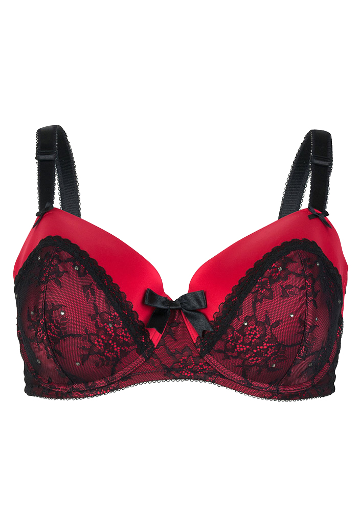 Diamante Lace Satin Bra - Plus Size Bras